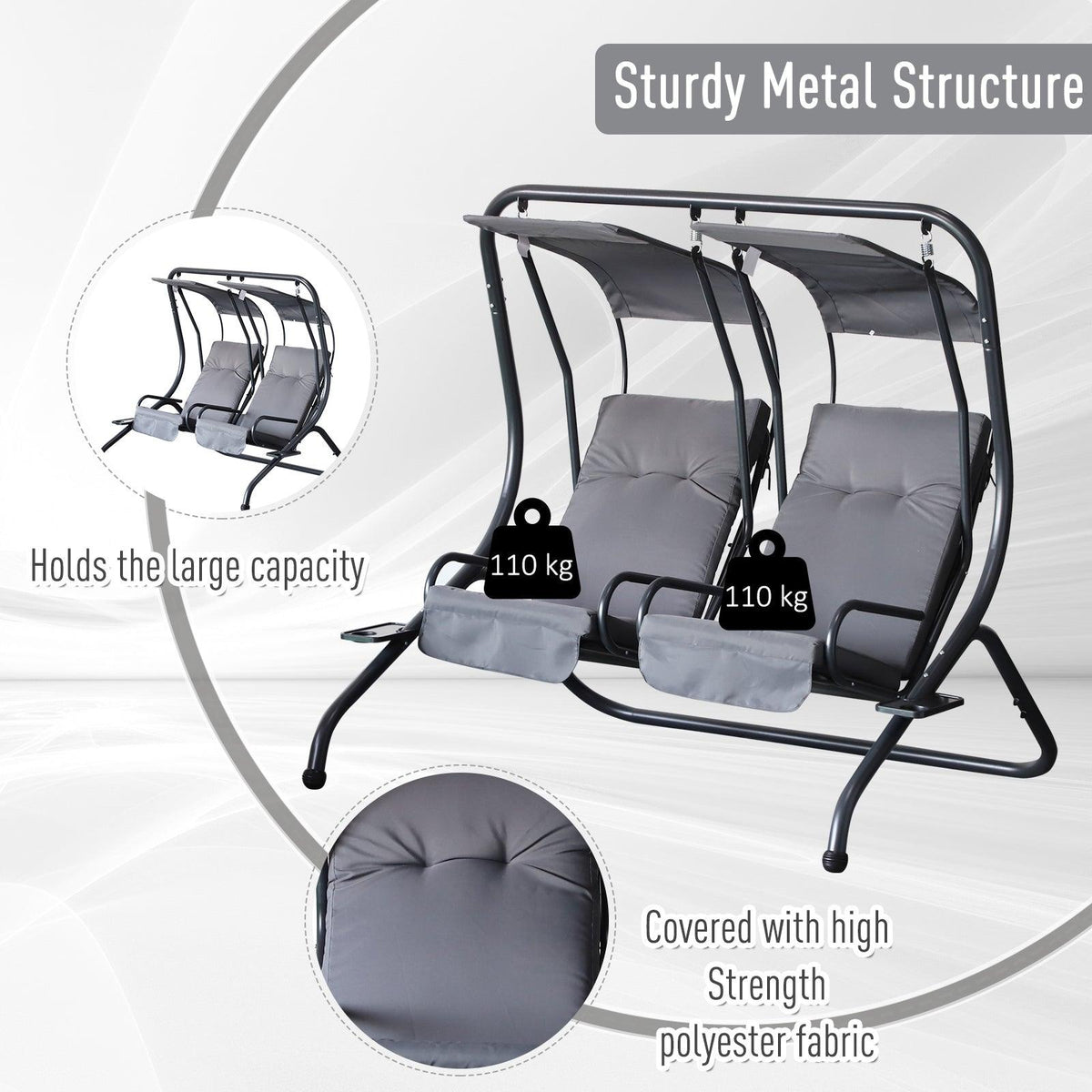 2 Person Steel Patio Swing with Canopy