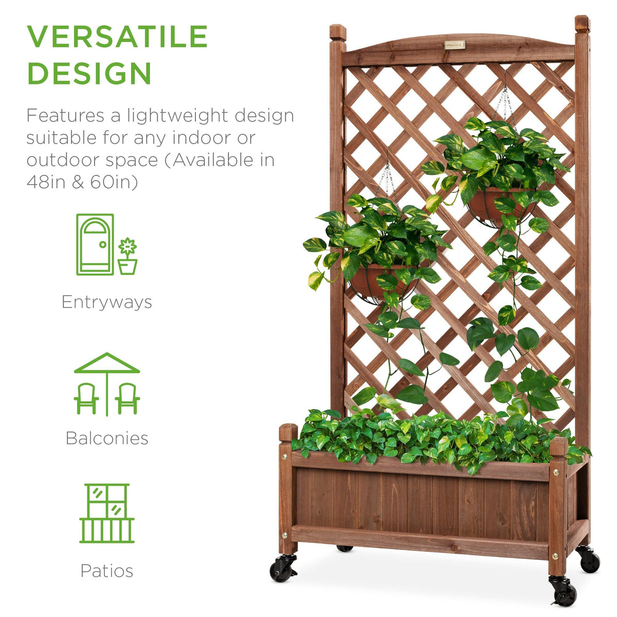 48 Inch Wooden Lattice Trellis and Planter Box