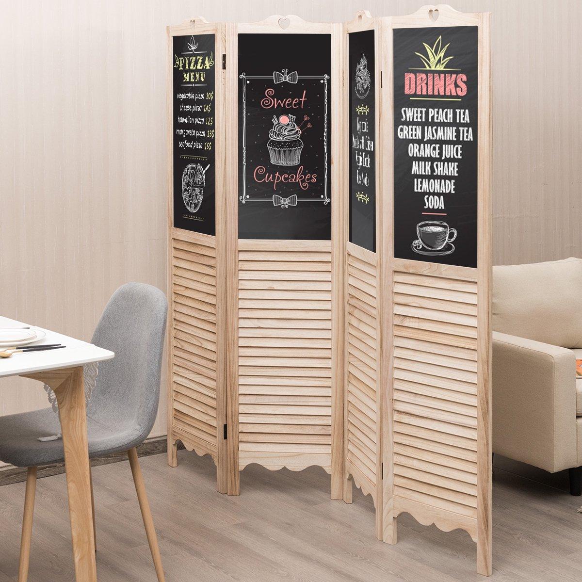 5.7Ft 4 Panel Wood Folding Divider With Blackboard