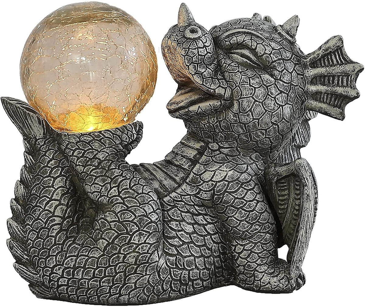 Adorable Baby Dragon Sculptures with Solar LED Lights