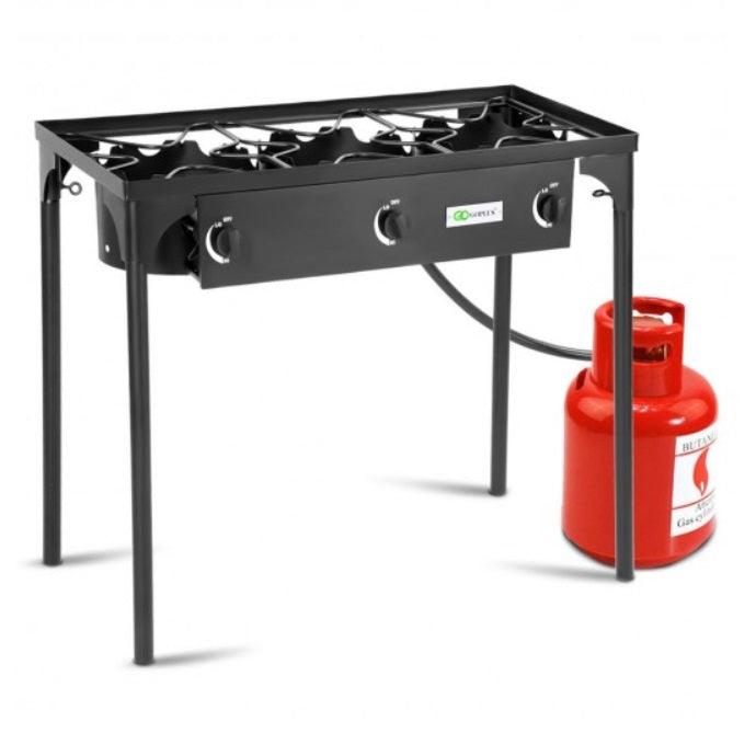 Cast Iron Portable 3 Burner Propane Gas Cooker BBQ Griller