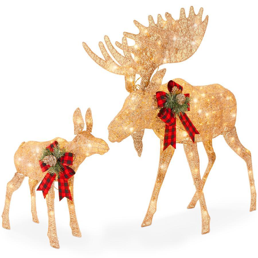 Pre-Lit 2-Piece Moose Family Holiday Decoration Set