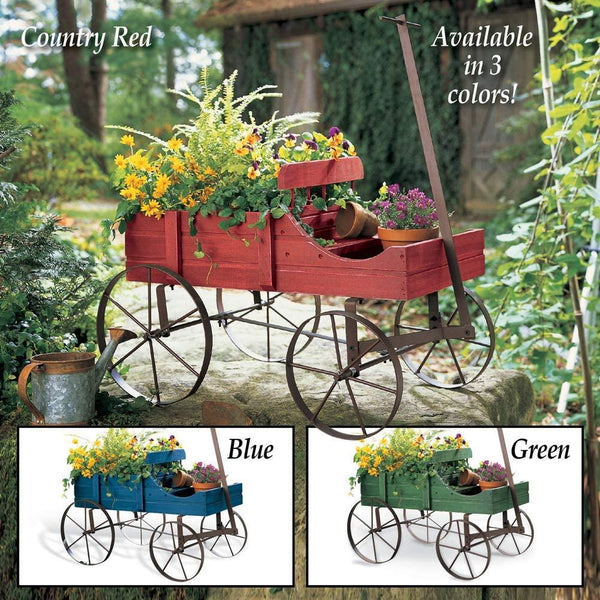 Rustic Old Country Style Wooden Wagon Garden Planter