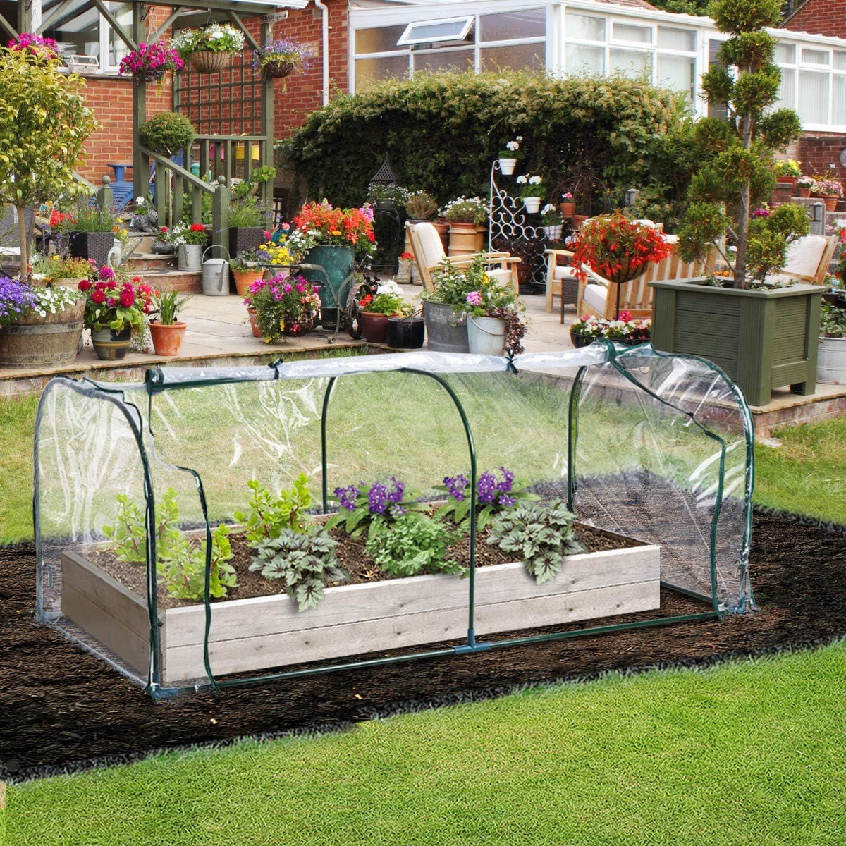 Tunneled Mini Greenhouse With Air Ventilation Doors For All Year Round Gardening